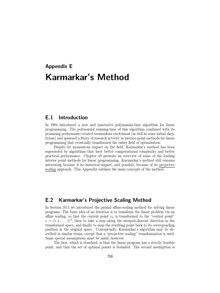 Karmarkar S Method Appendix E Pdf Linear Programming Mathematical Optimization