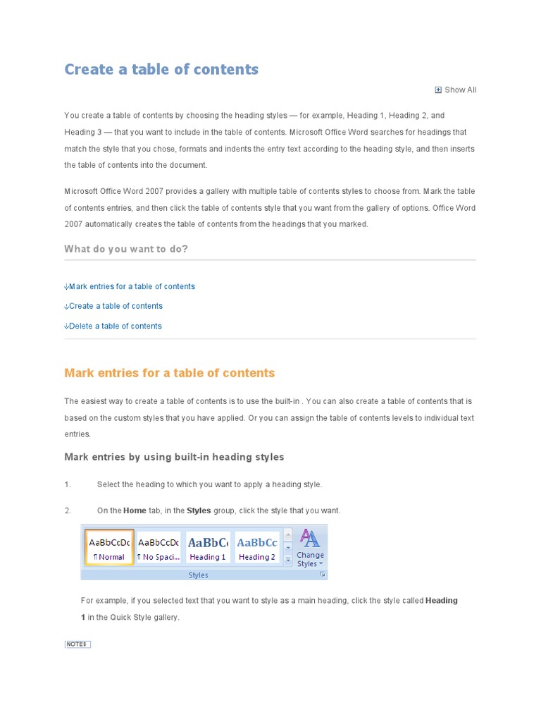 Create A Table of Contents | PDF | Table Of Contents | Microsoft Word