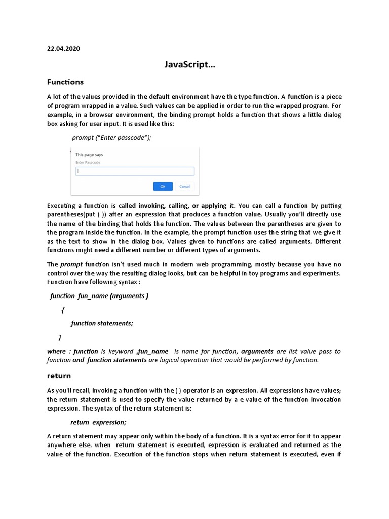 Functions Javascript | PDF | Document Object Model | Control Flow Functions Javascript | PDF | Document Object Model | Control Flow
