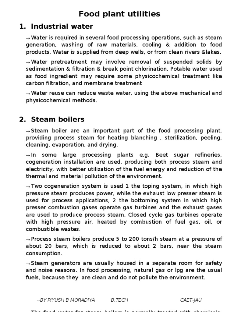Food Plant Utilities | PDF | Steam | Cogeneration