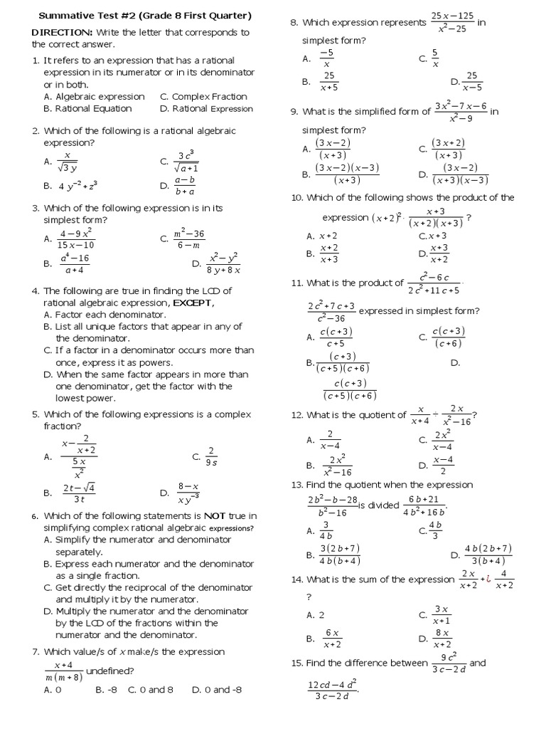 Summative Test 2 | PDF | Fraction (Mathematics) | Algebra