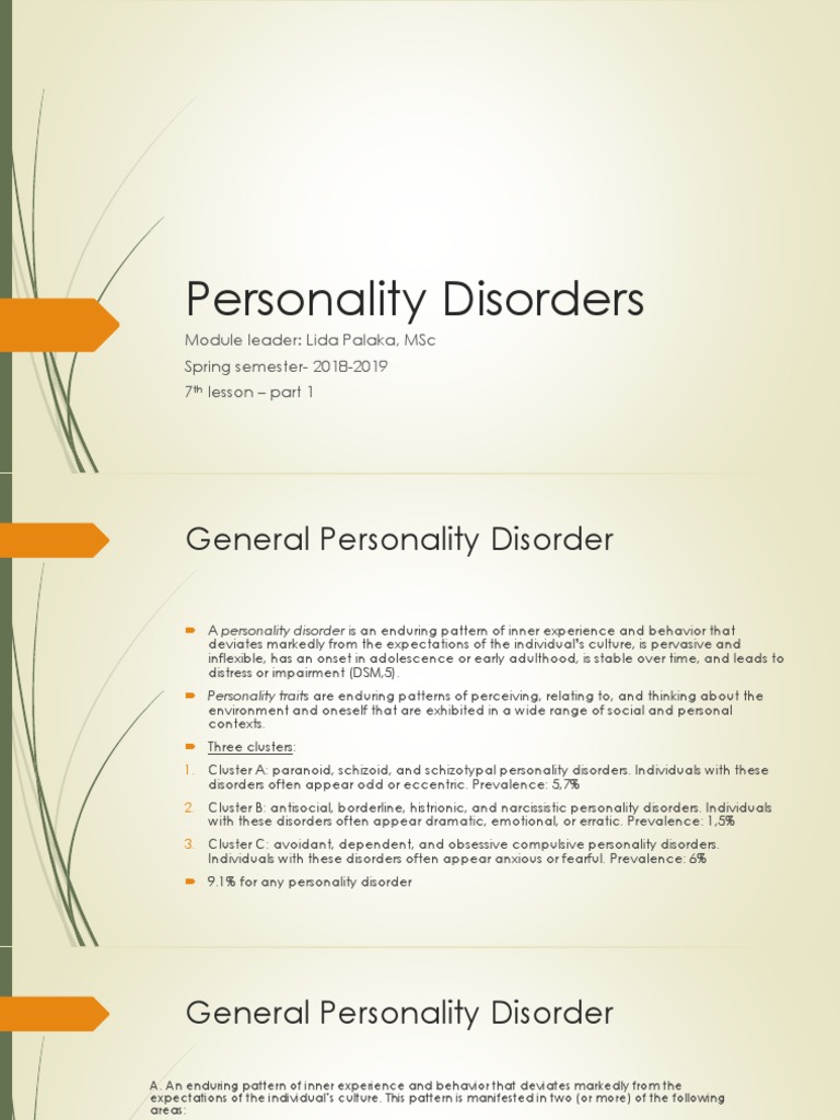 7th Lesson-Personality Disorders Part 1 | PDF | Personality Disorder ...