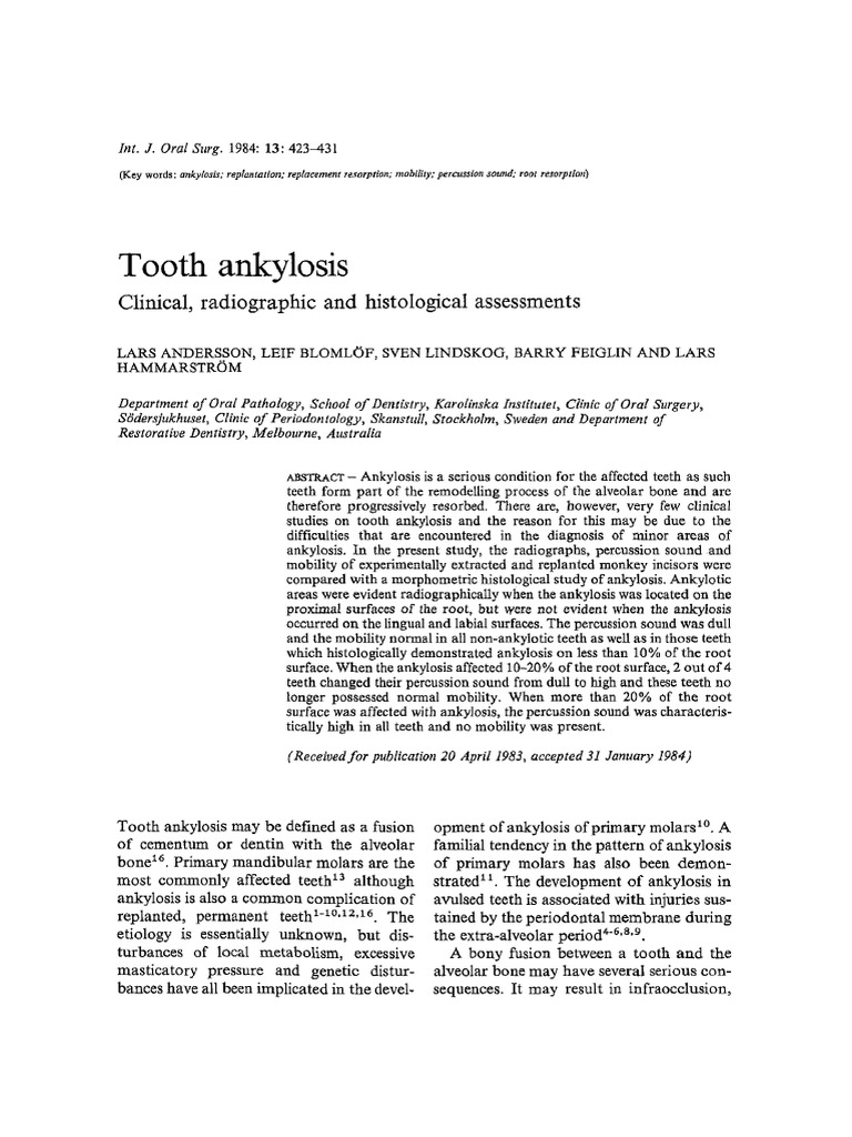 Tooth Ankylosis: Clinical, Radiographic and Histological | PDF | Human ...