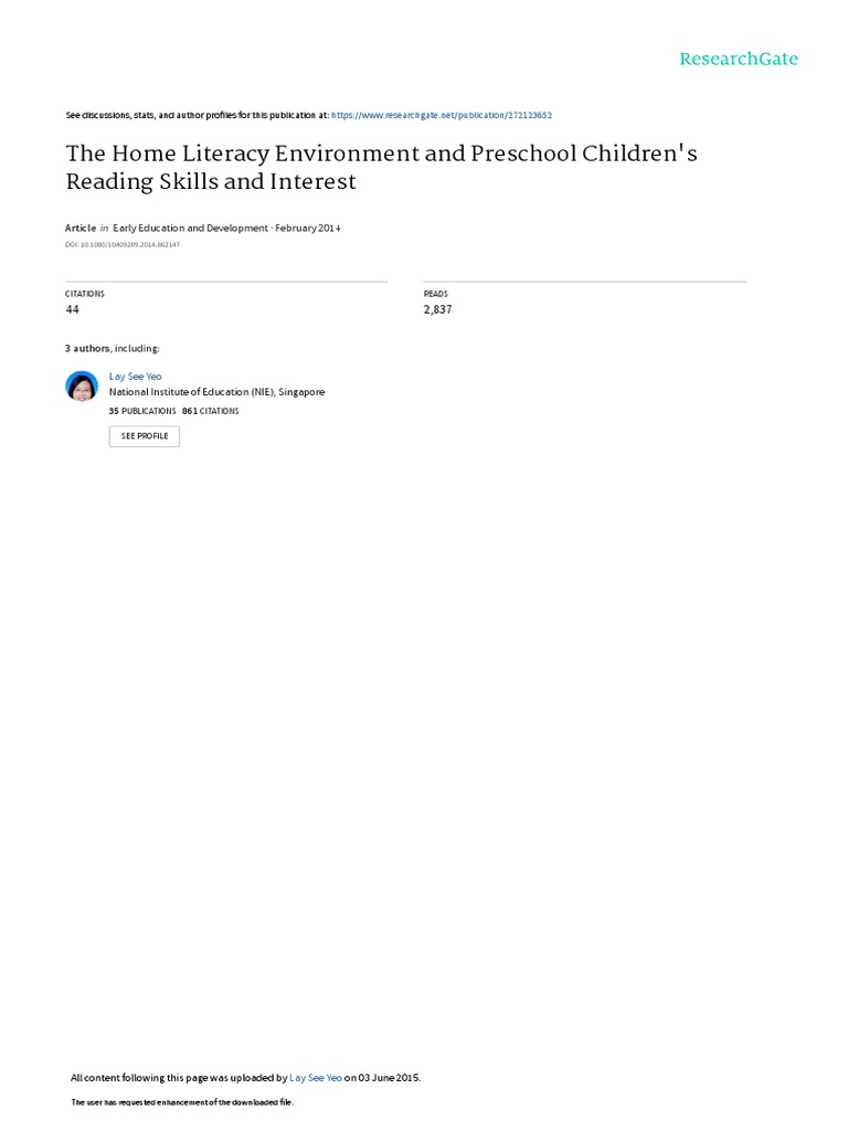 The Home Literacy Environment and Preschool Children's Reading Skills ...