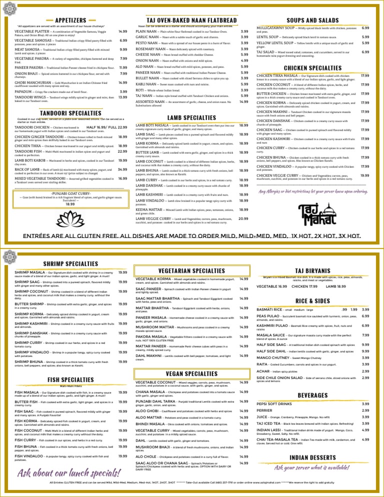 Prescott Menu | PDF | Curry | Ginger