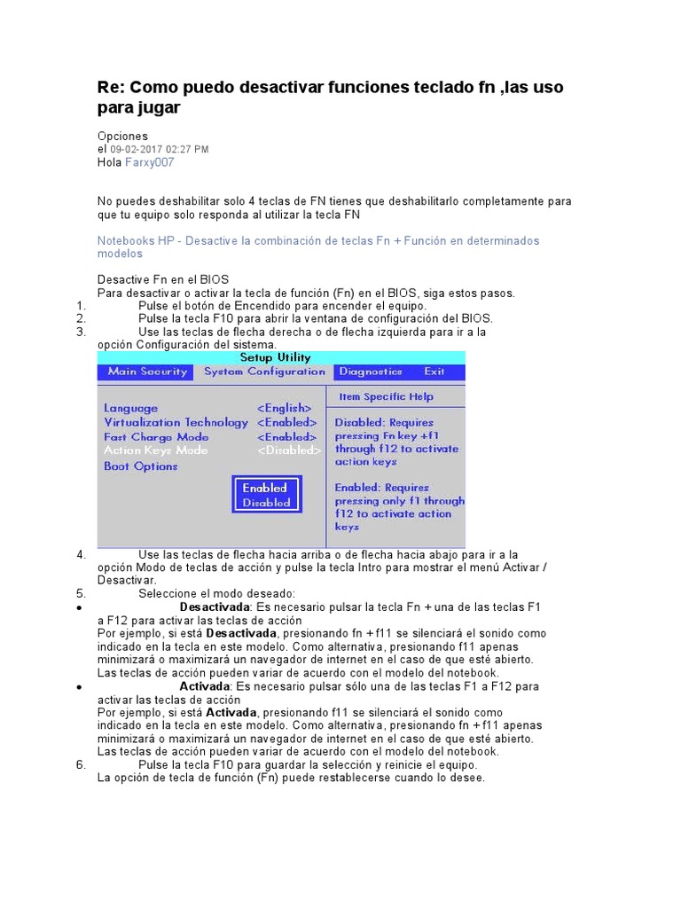 Activar o Desactivar La Tecla FN | PDF