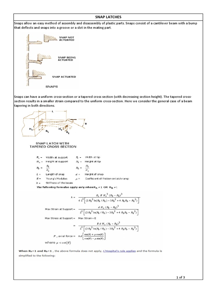 Snap Latches Design | PDF | Strength Of Materials | Deformation ...