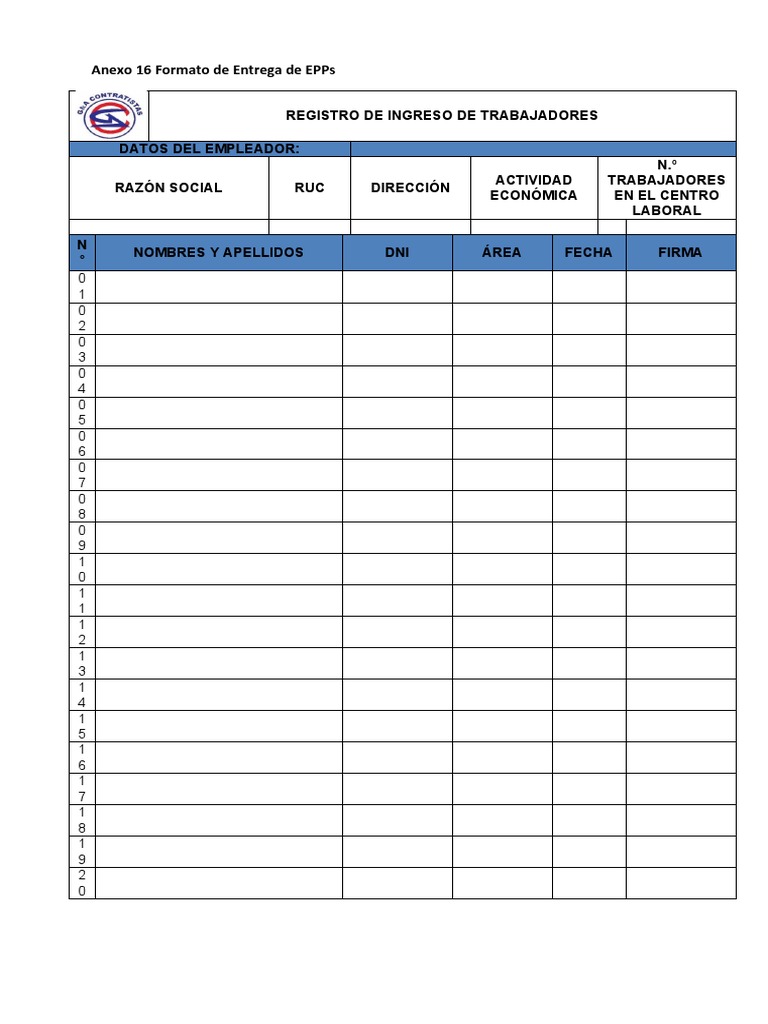 Registro de Ingreso de Personal EPPs | PDF