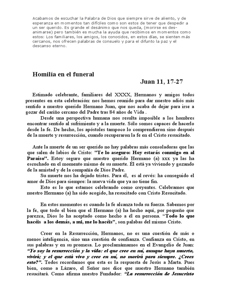 Homilía para el funeral de Juan | PDF | La resurrección de Jesús | Jesús