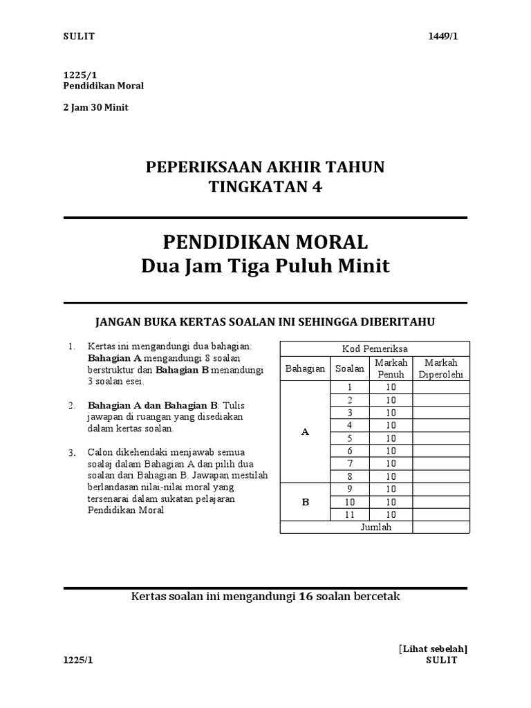 UAT Pend Moral Tingkatan 4 | PDF