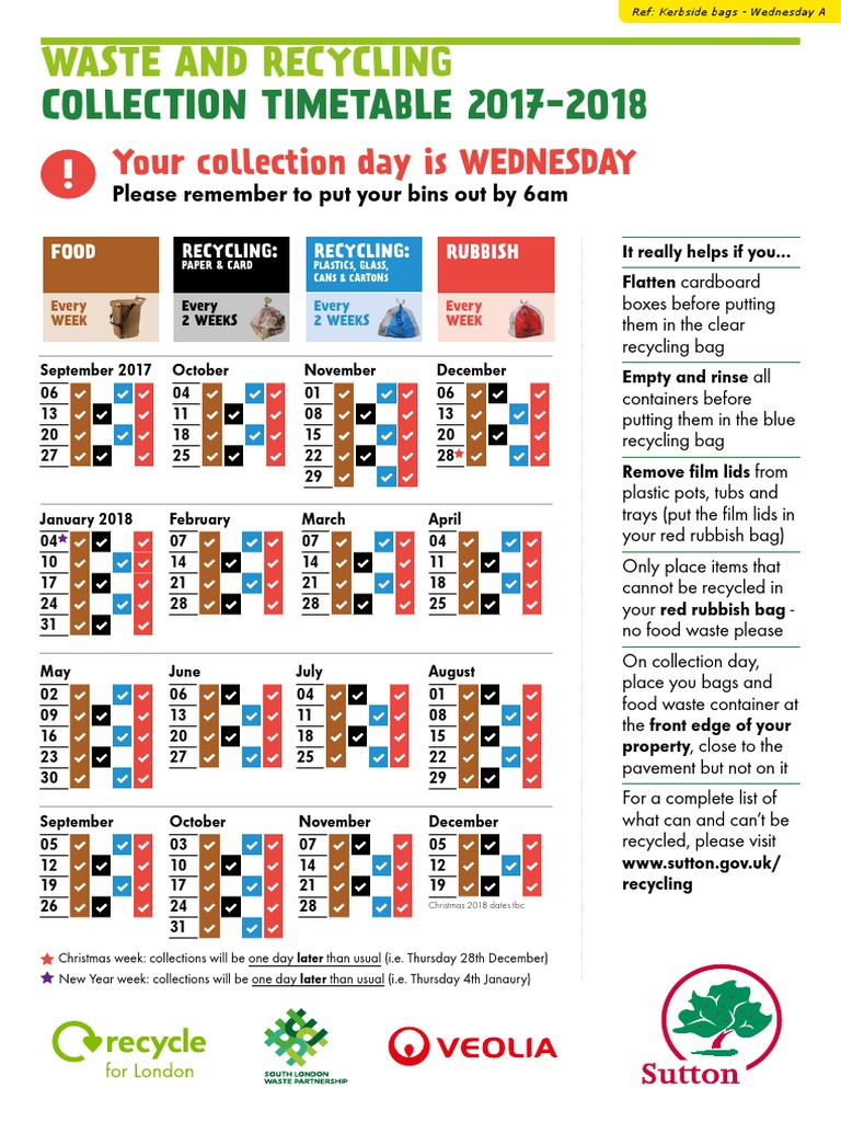 Kerbside Bags Wednesday A 2017 18 PDF | PDF | Recycling | Environmental ...