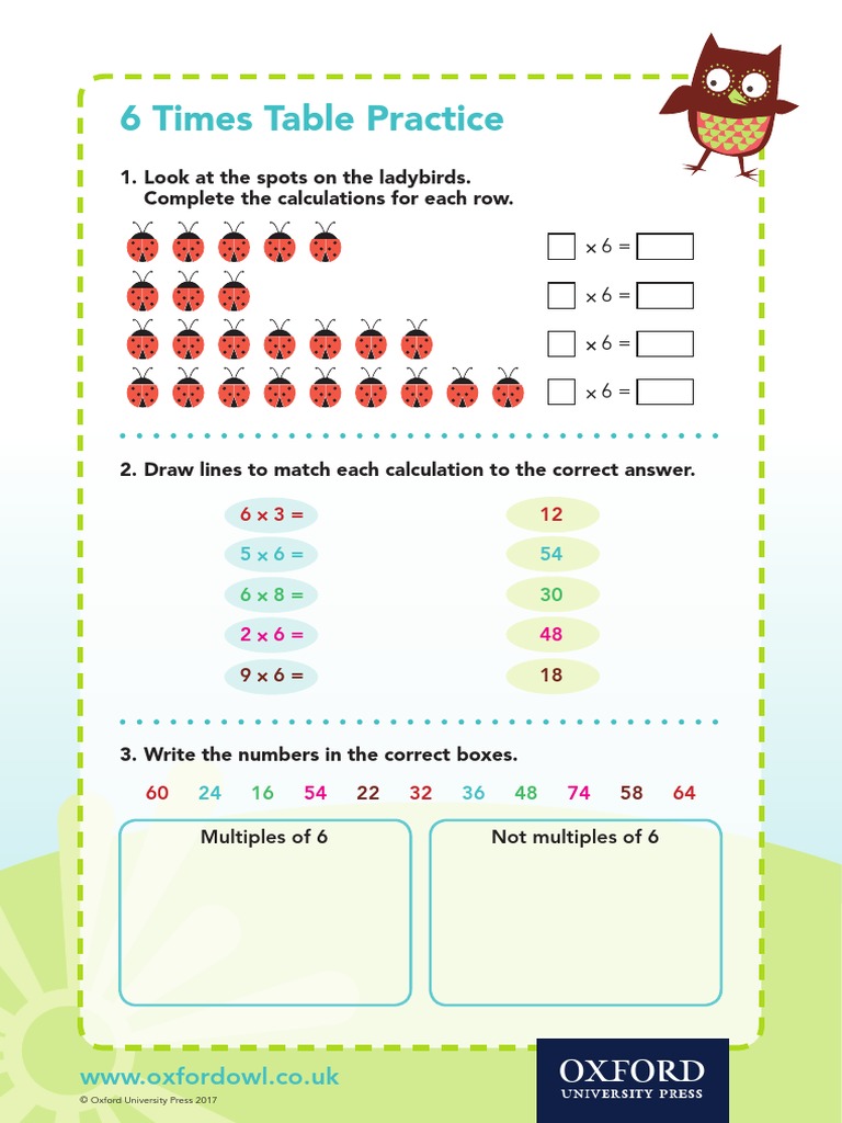 6 Times Table Practice: 1. Look at The Spots On The Ladybirds. Complete ...