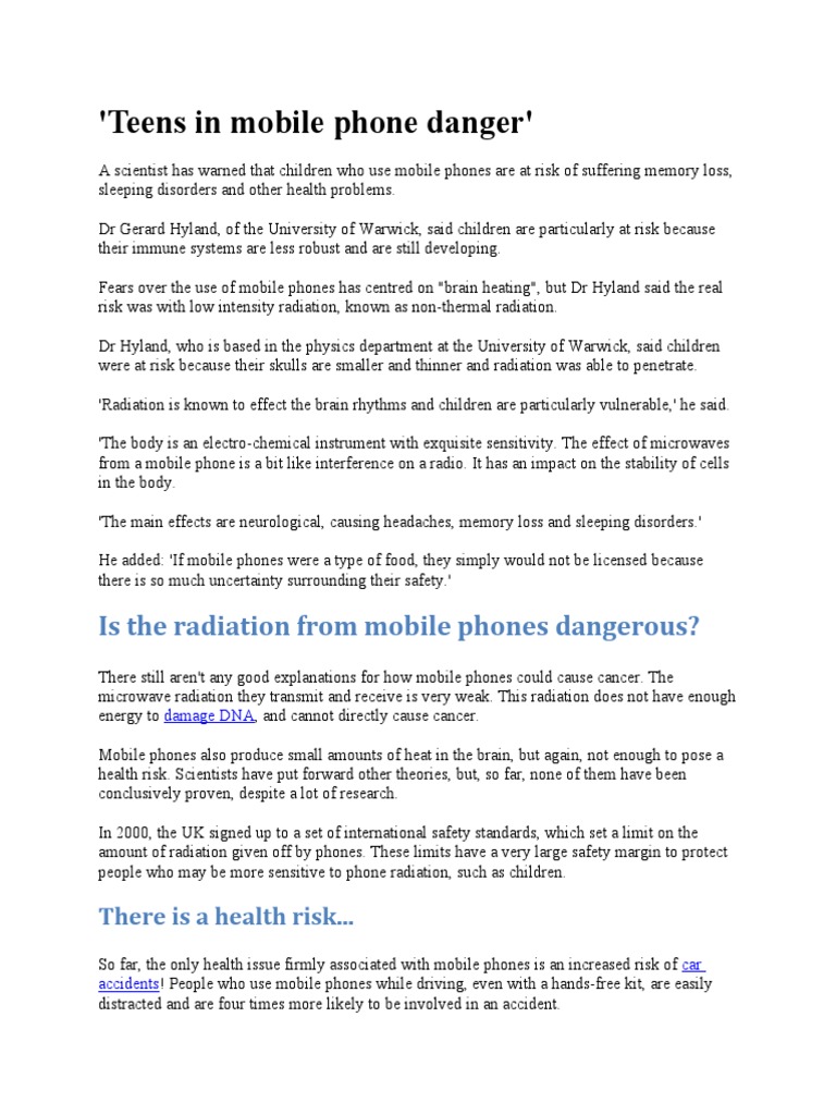 'Teens in Mobile Phone Danger': Is The Radiation From Mobile Phones ...