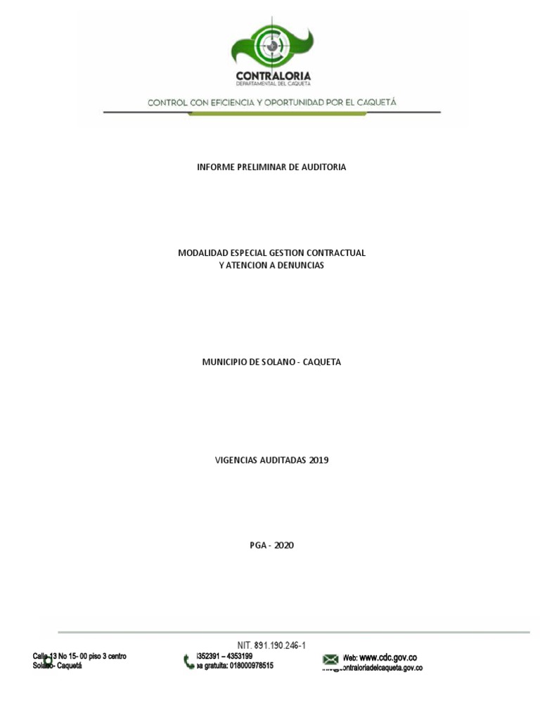 Informe Preliminar | PDF | Auditoría | Contralor