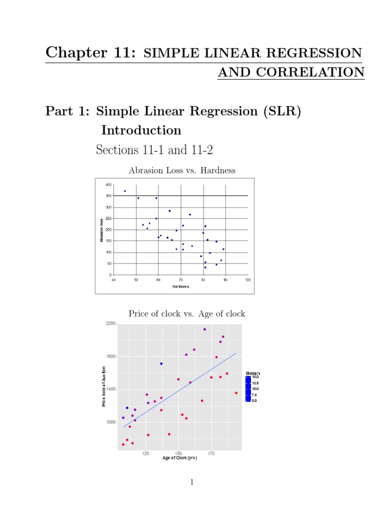 Simple Linear Regression and Correlation: Abrasion Loss vs. Hardness | Download Free PDF ...