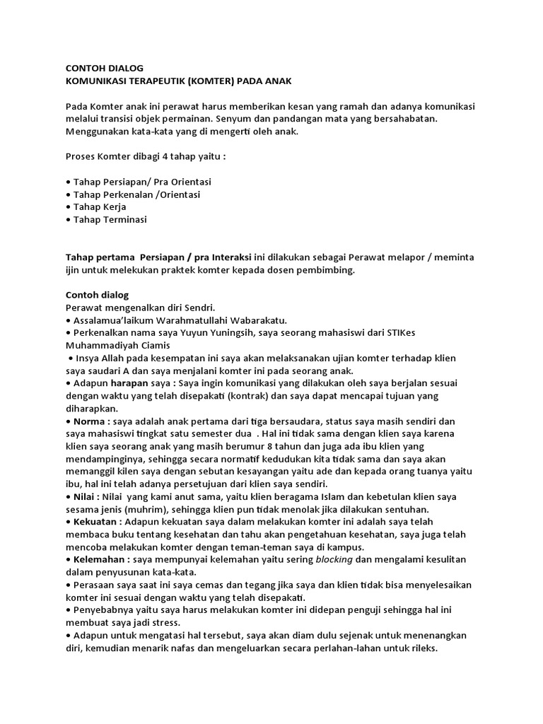 CONTOH Dialog Komunikasi Terapeutik | PDF