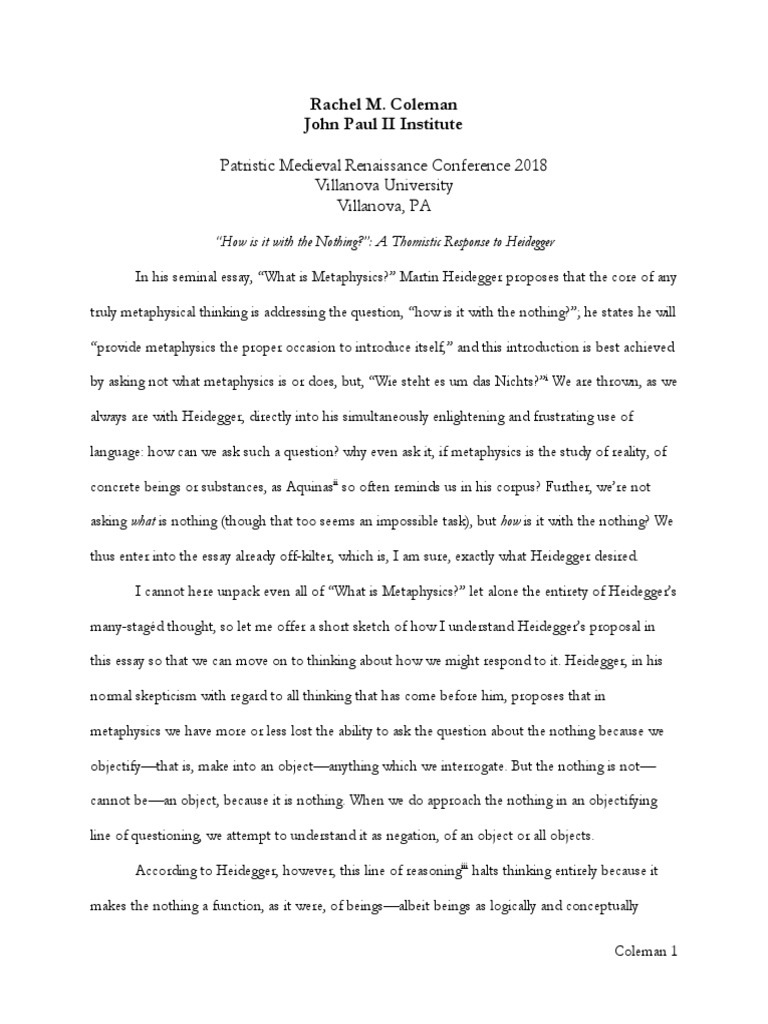 How Is It With The Nothing A Thomistic PDF | PDF | Martin Heidegger ...