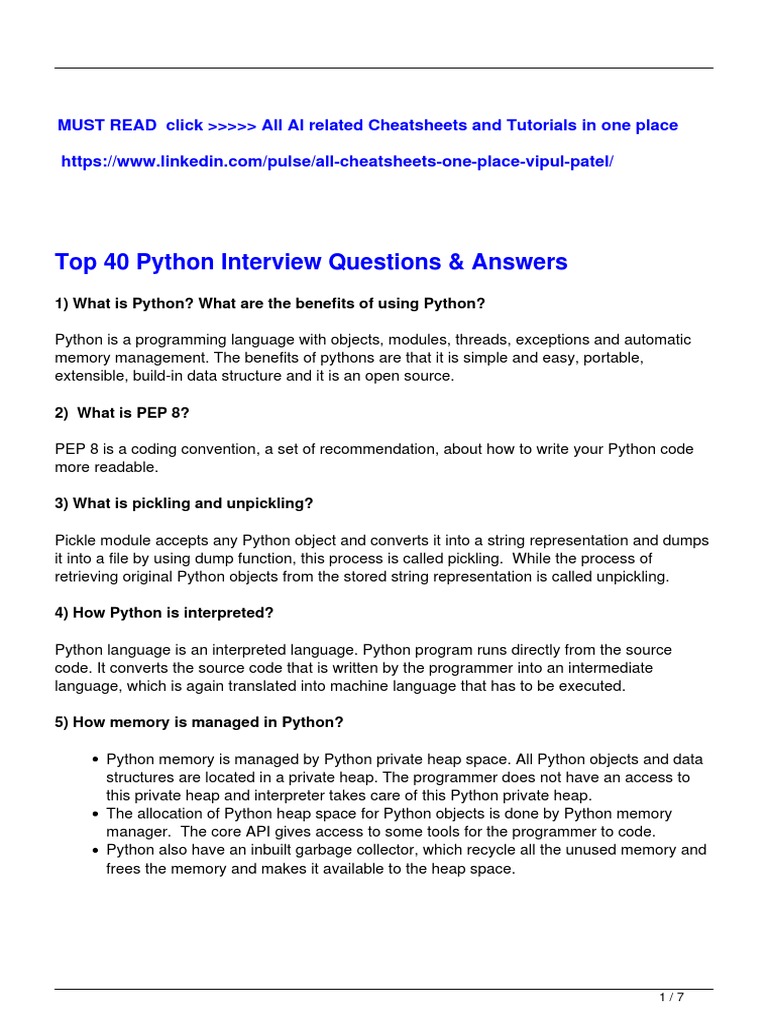 Top 40 Python Interview Questions & Answers: MUST READ Click All AI ...