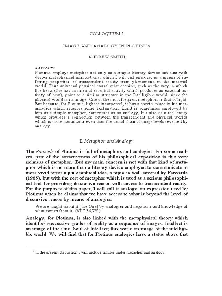 Image and Analogy in Plotinus | PDF | Nous | Reality