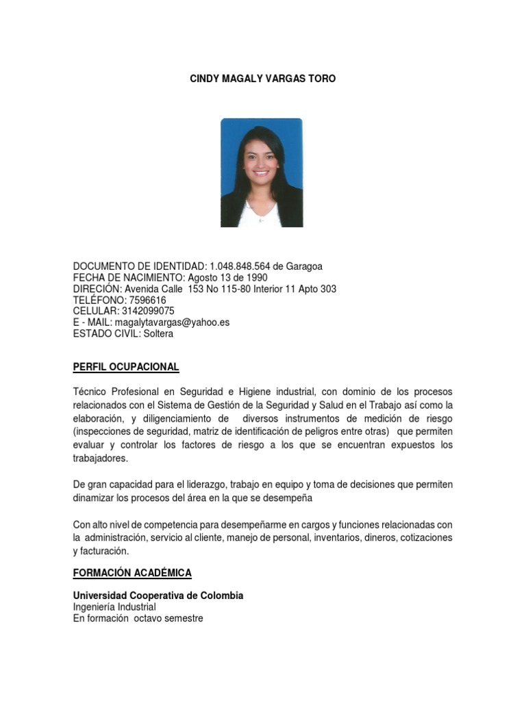 Hoja de Vida Magaly Vargas PDF | PDF | Seguridad y salud ocupacional ...