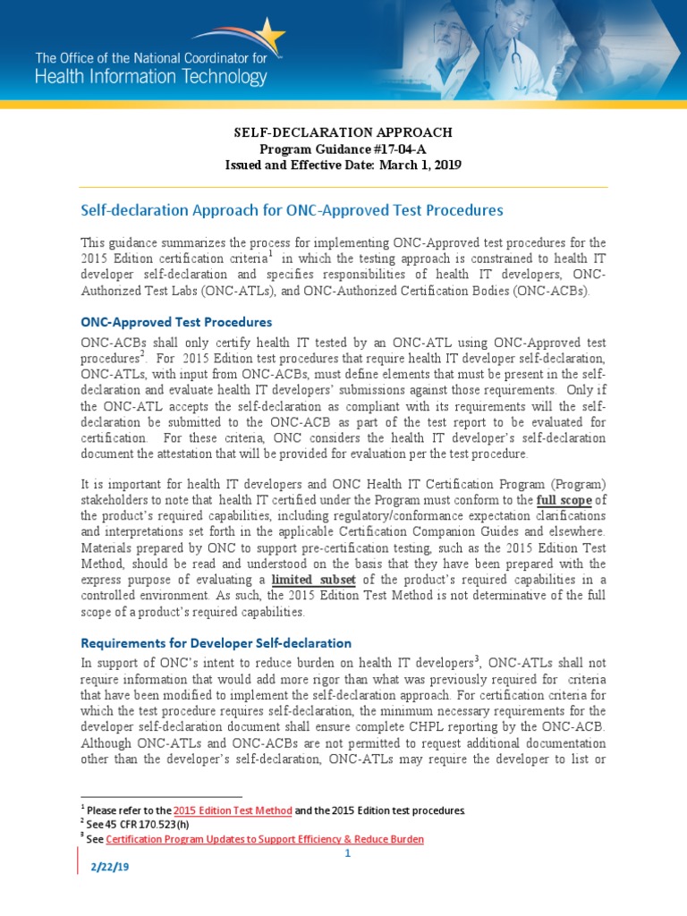 Self-Declaration Approach Program Guidance 17-04 - Approved For Posting ...