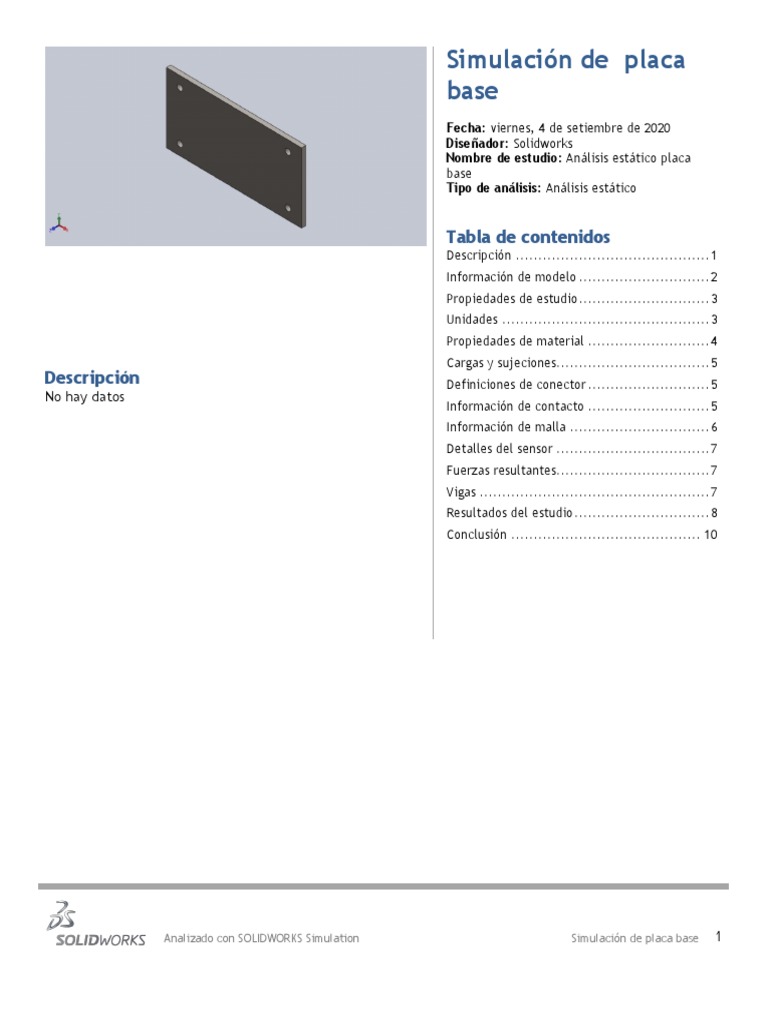 Placa Base-Análisis Estático Placa Base-1 | PDF | Elasticidad (Física) | Mecanica clasica