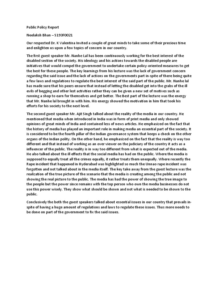 Public Policy Report | PDF | Policy | Government