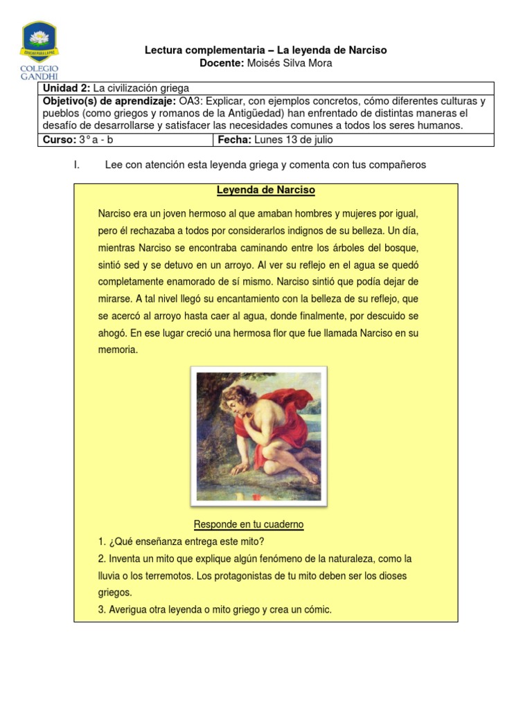 3ro Lectura Complementaria - Julio 13 Lunes - La Leyenda de Narciso | PDF