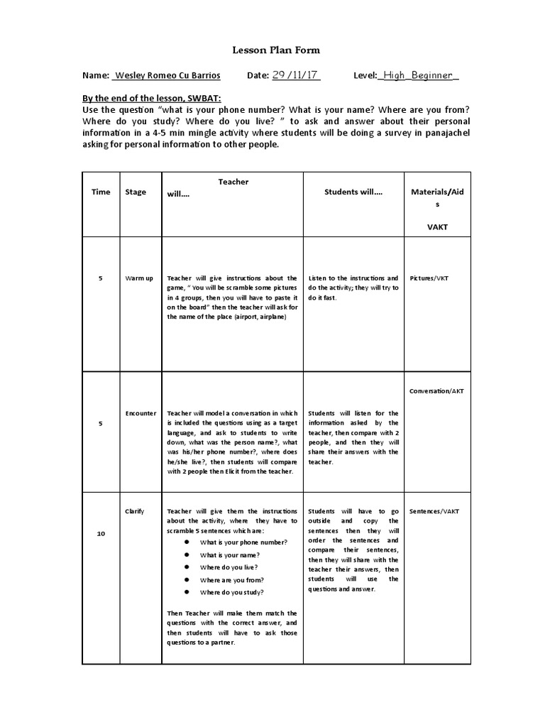 Example - ECRIF Lesson | PDF | Pedagogy | Teaching