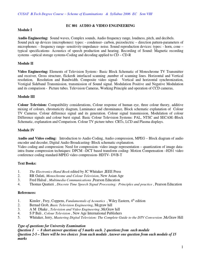 CUSAT Syllabus EC | PDF | Data Compression | Optical Fiber