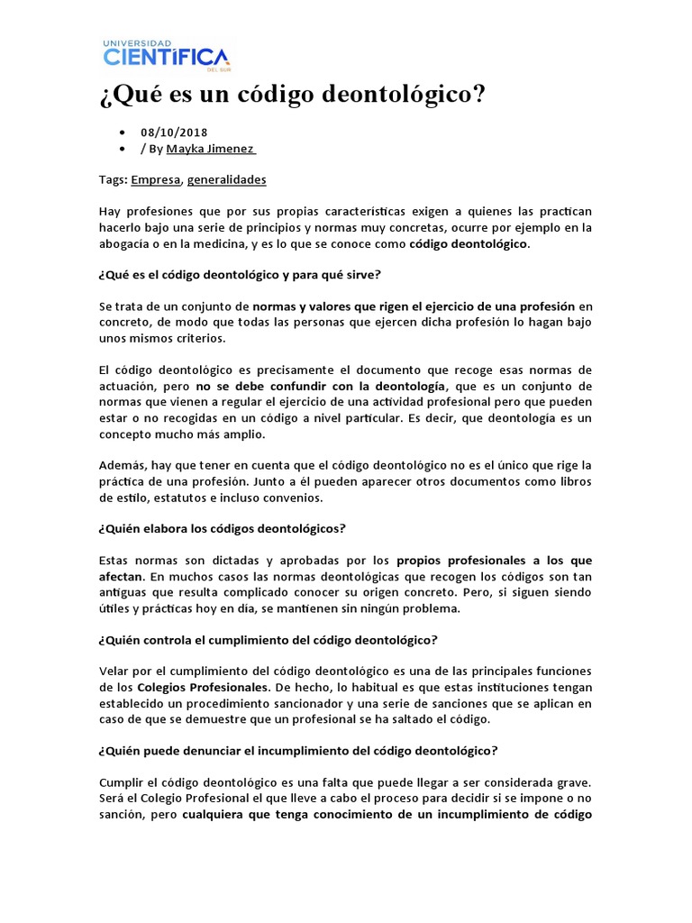 ¿Qué es un código deontológico y para qué sirve? | PDF | Instituciones ...
