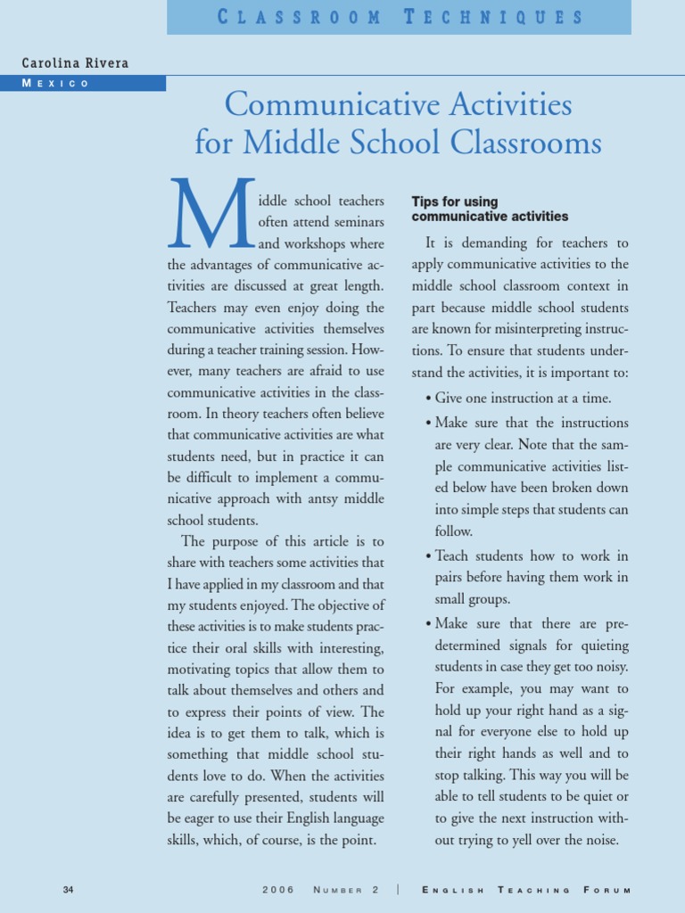 Communicative Activities For Middle School Classroom PDF | PDF ...