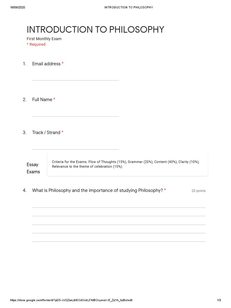 INTRODUCTION TO PHILOSOPHY - Google Forms | PDF