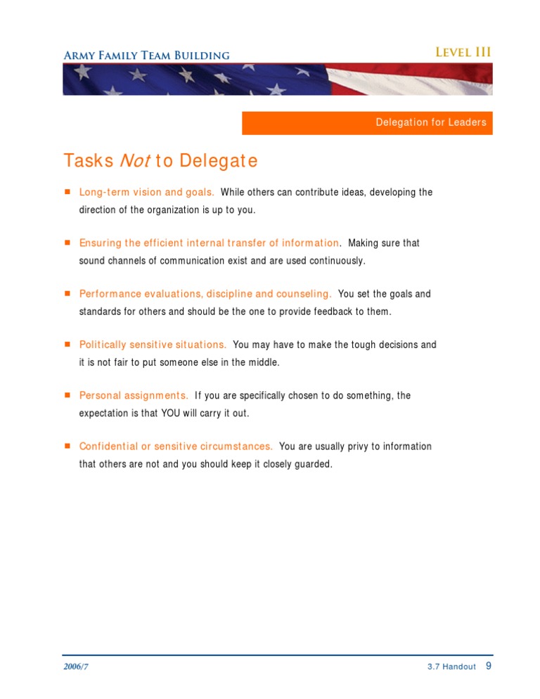 Tasks To Delegate: Army Family Team Building | PDF