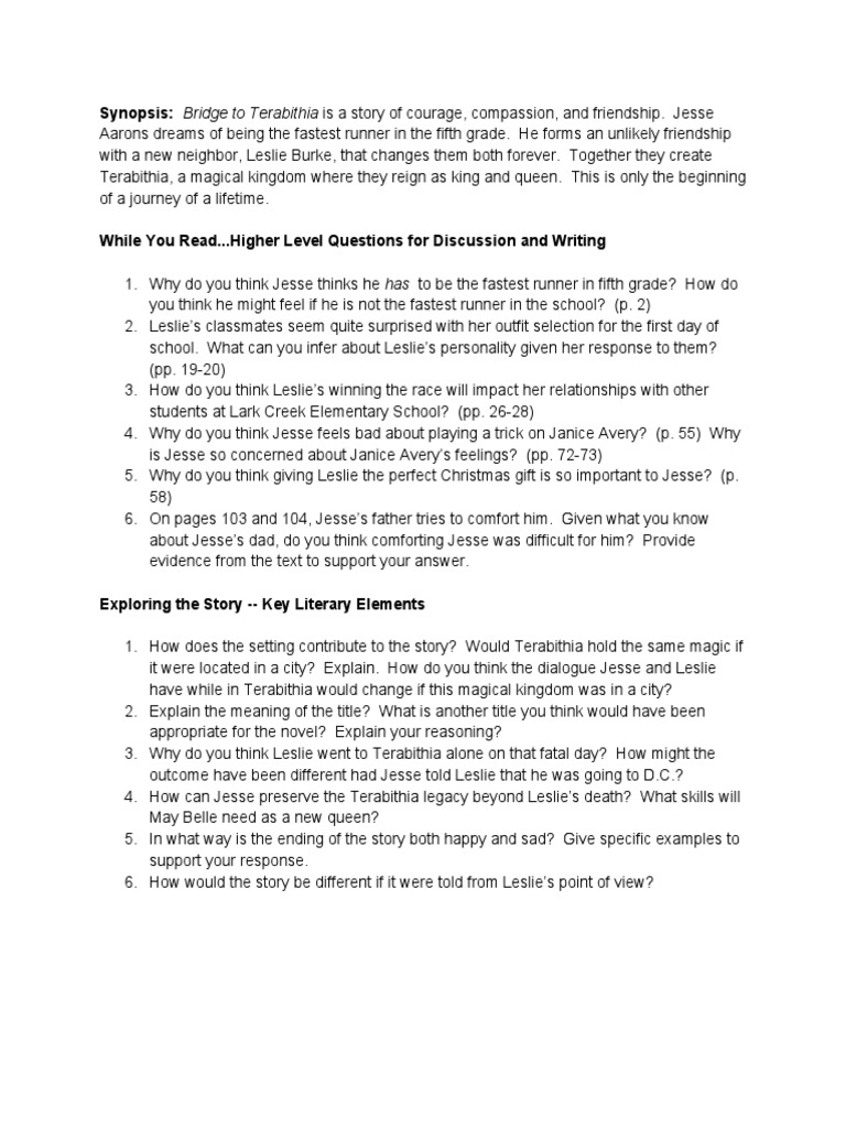Bridge To Terabithia Book Study | PDF | The Chronicles Of Narnia