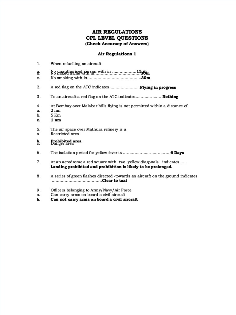 Air Regulations CPL Level Questions | PDF | Instrument Flight Rules ...