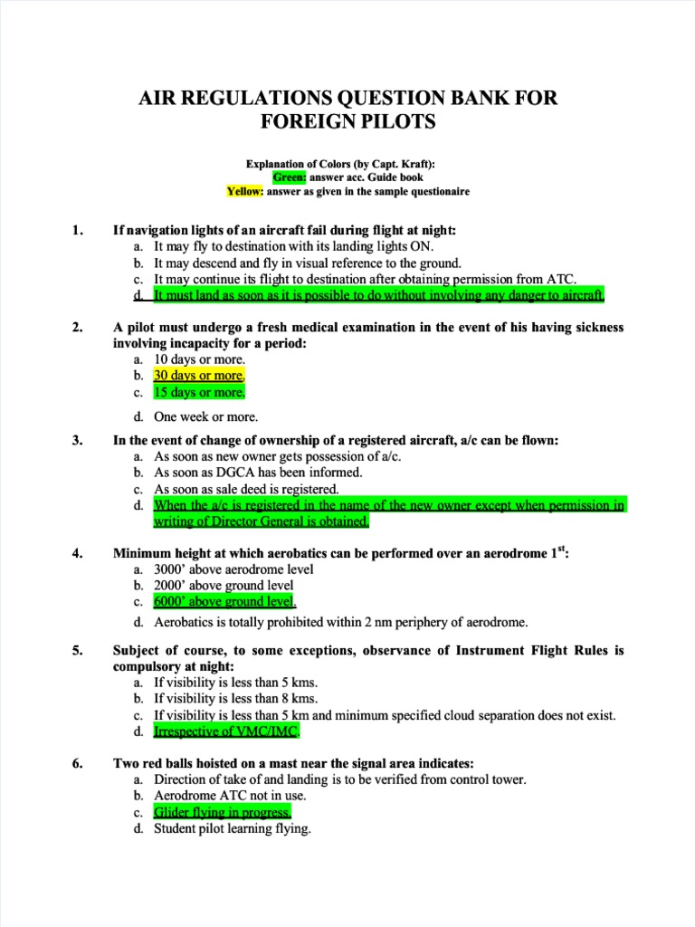 Air Regulations Question Bank For Foreign Pilots | PDF | Instrument ...