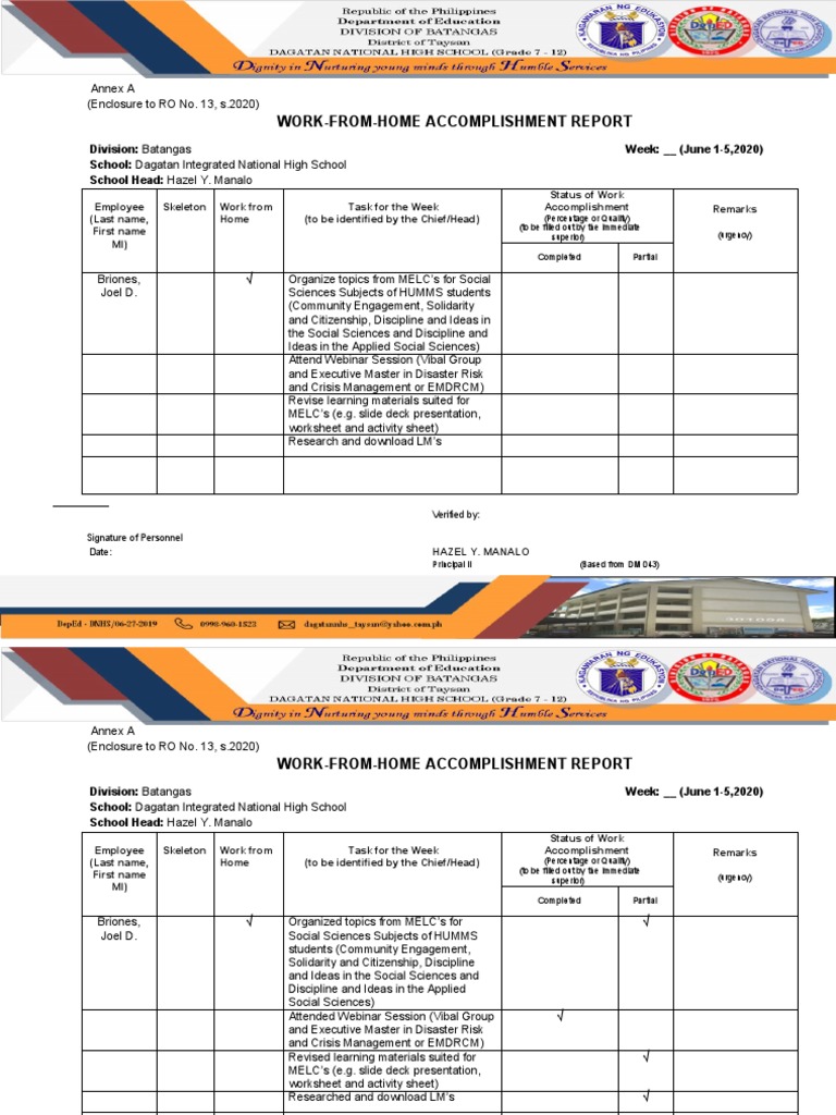 Work-From-Home Accomplishment Report | PDF | Psychological Concepts ...