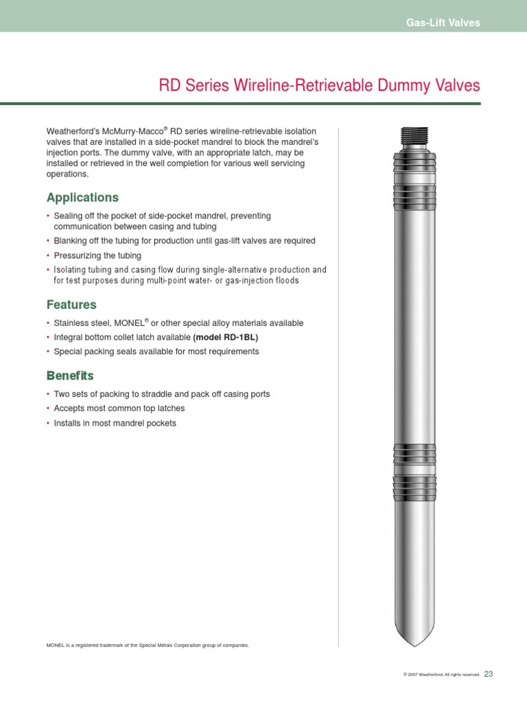 RD Dummy Valves PDF | PDF