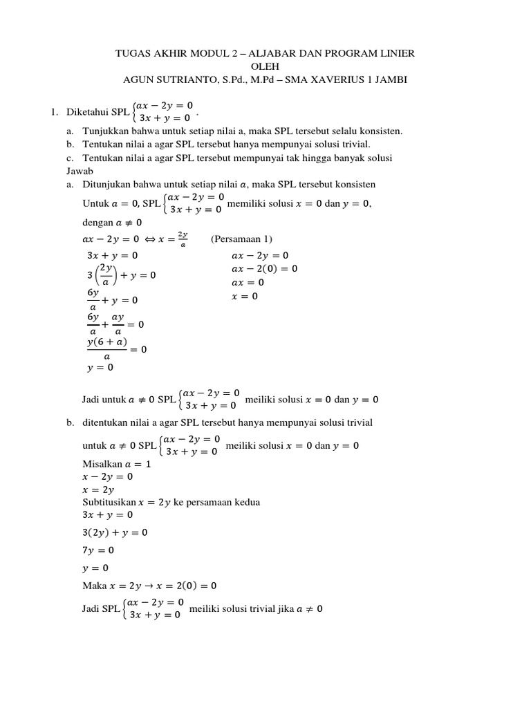 Tugas Akhir Modul 2 - Aljabar Dan Program Linier | PDF