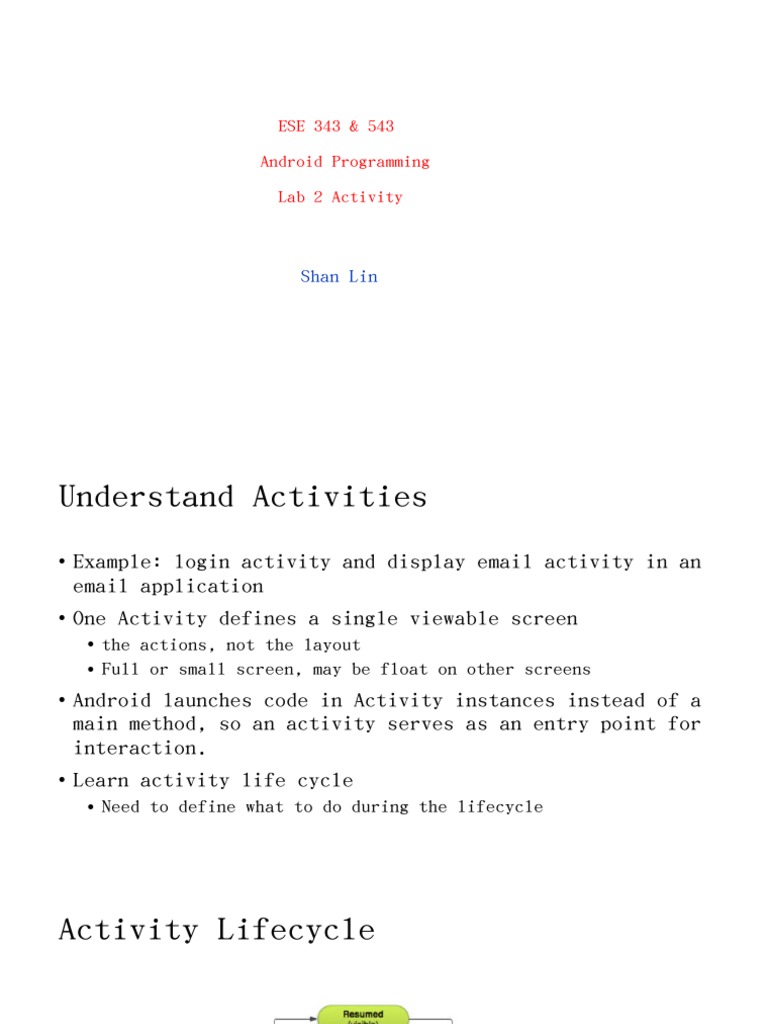 ESE 343 & 543 Android Programming Lab 2 Activity: Shan Lin | PDF | Callback (Computer ...