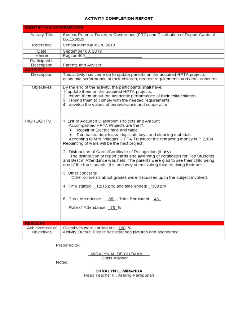 Activity Completion Report Identifying Information | PDF | Cognition | Behavior Modification