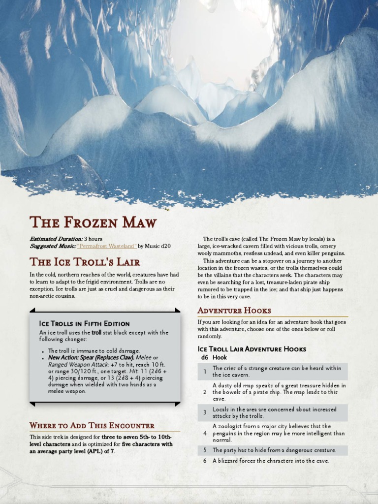 Ice Trolls in Fifth Edition Ice Troll Lair Adventure Hooks: "Permafrost ...