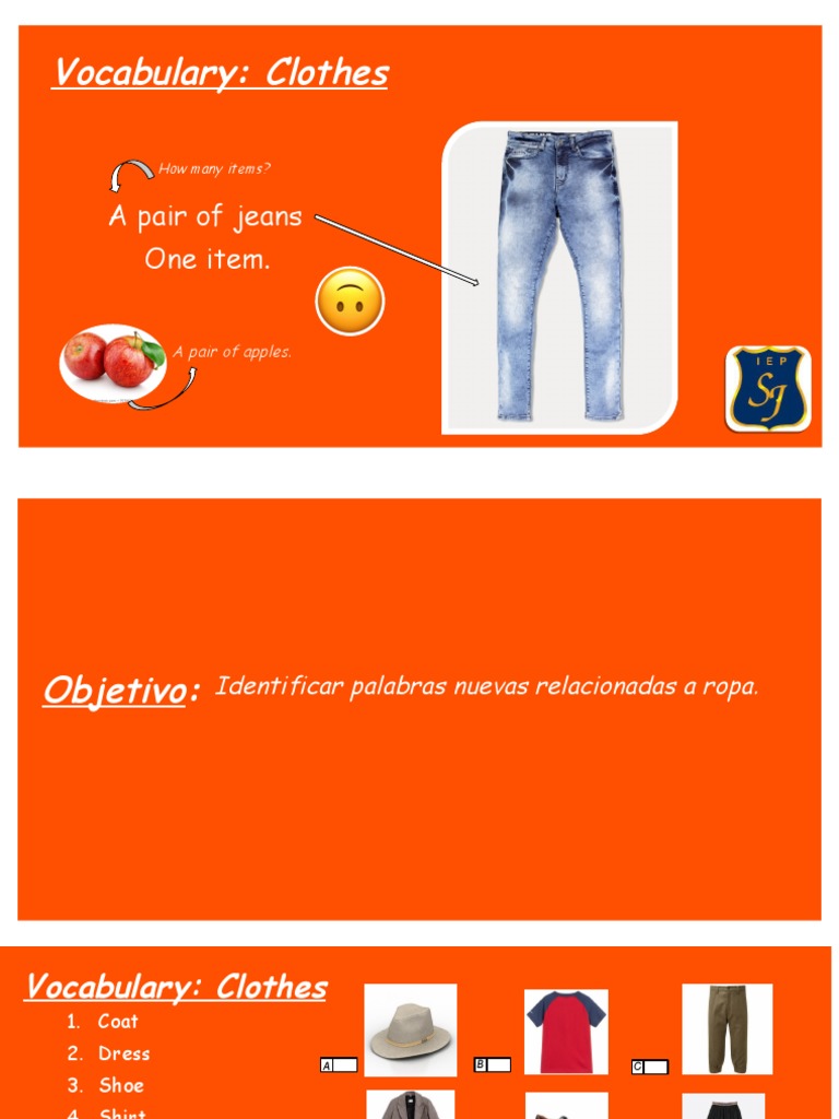 Vocabulary: Clothes: A Pair of Jeans One Item | PDF