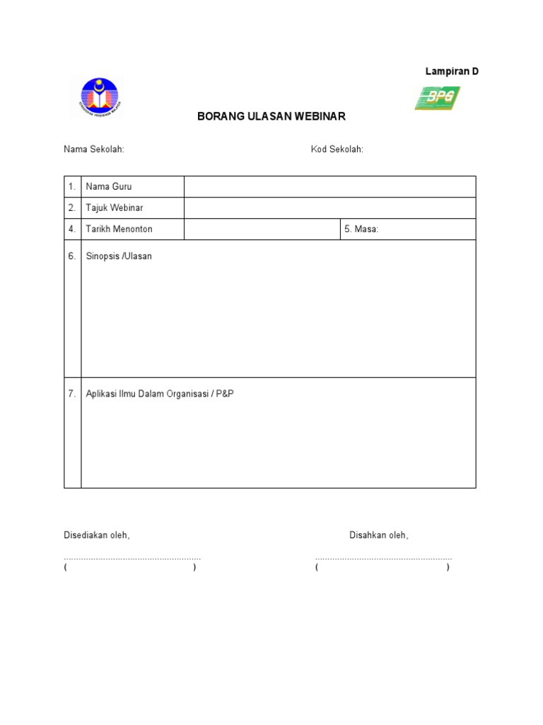 Borang Ulasan Webinar | PDF