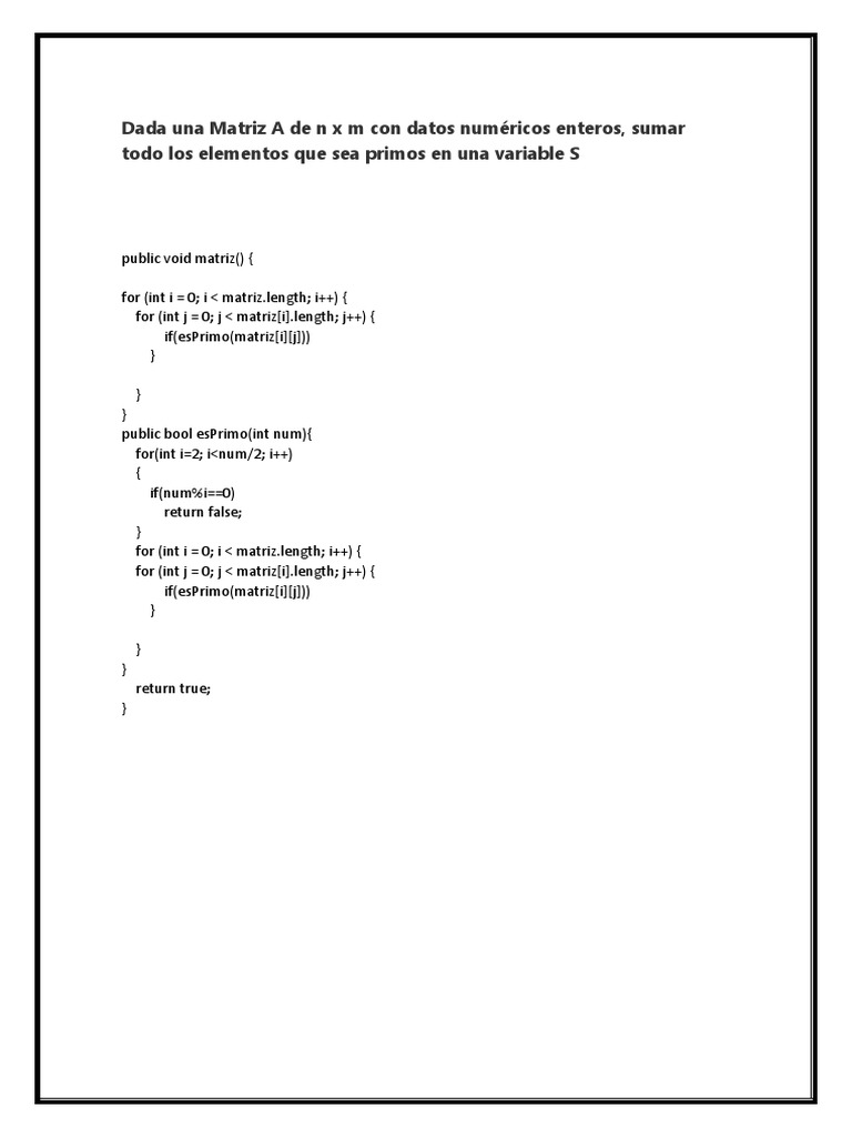 Dada Una Matriz A de N X M Con Datos Numéricos Enteros | PDF | Métodos ...