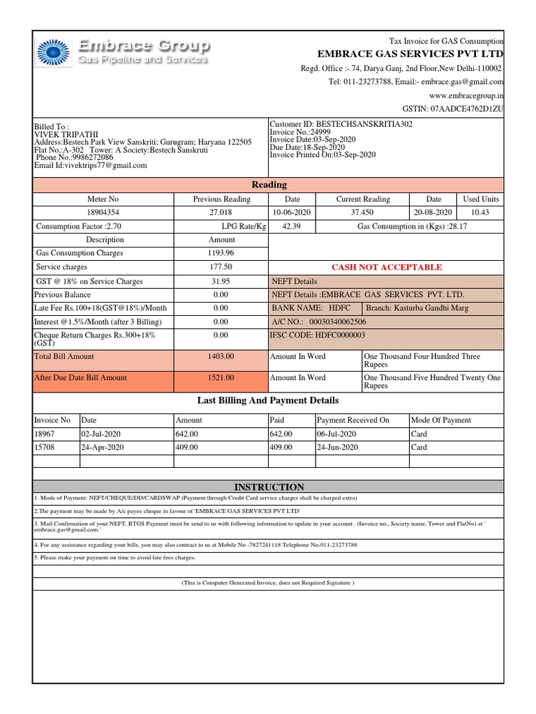 Embrace Gas Services PVT LTD: Reading | PDF | Payments | Cheque