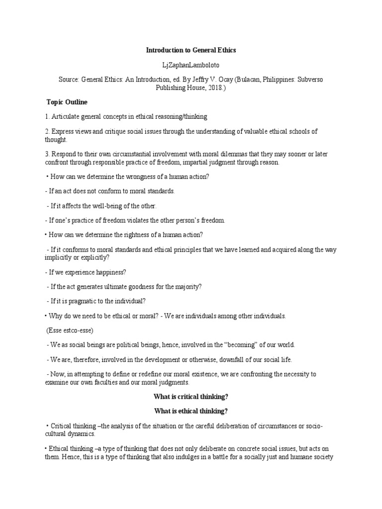 Introduction To General Ethics | PDF | Free Will | Morality