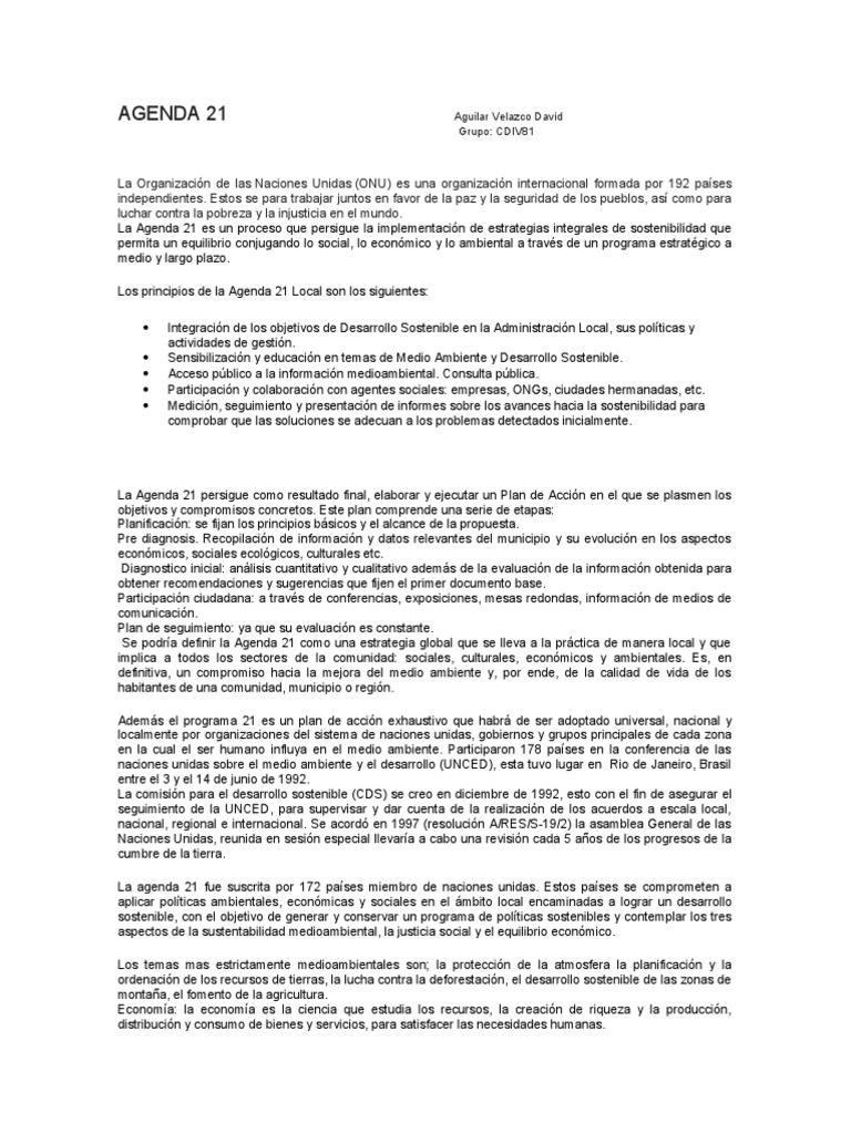 Agenda 21 | PDF | Desarrollo sostenible | Sustentabilidad