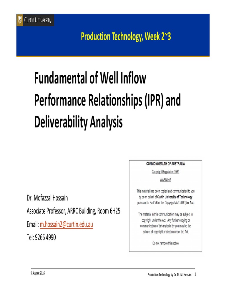 Fundamental of Well Inflow Performance Relationships (IPR) and Deliverability Analysis | PDF ...